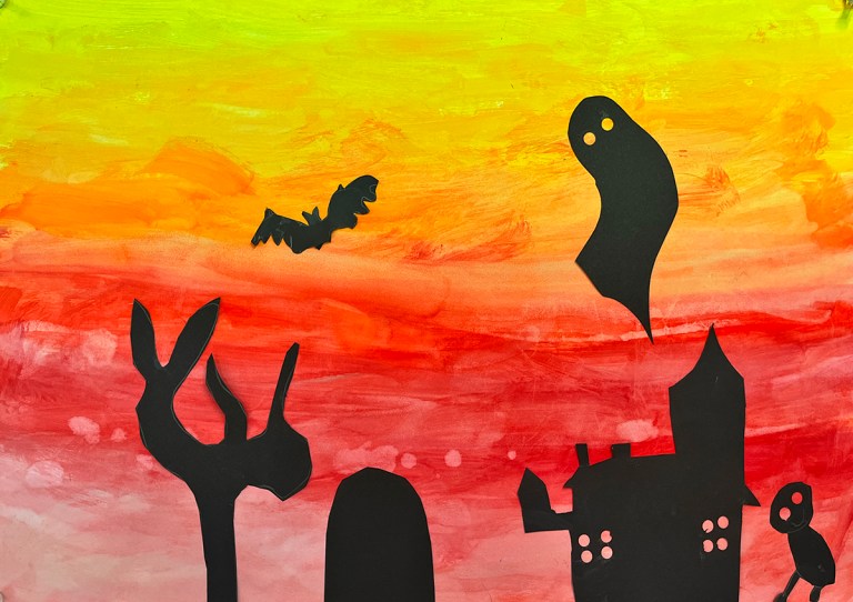 1st Grade – Spooky Halloween Scene Emphasizing Positive and Negative ...