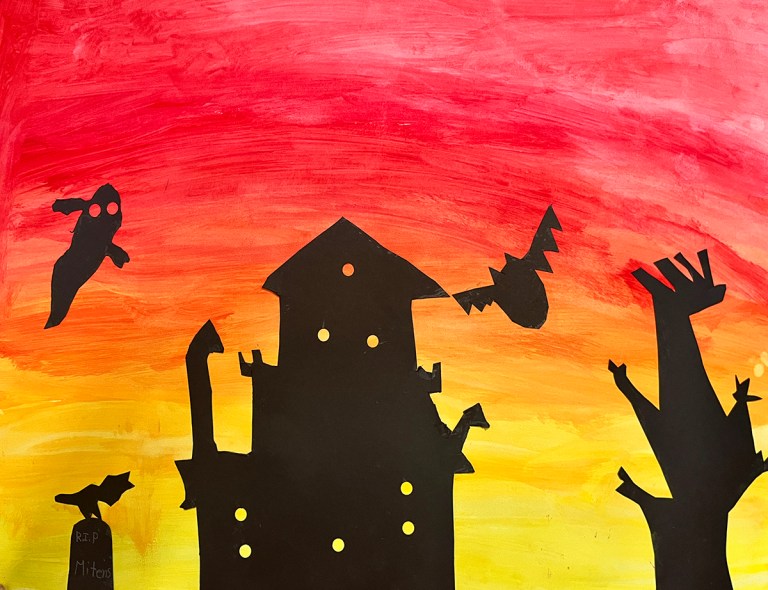 1st Grade – Spooky Halloween Scene Emphasizing Positive and Negative ...