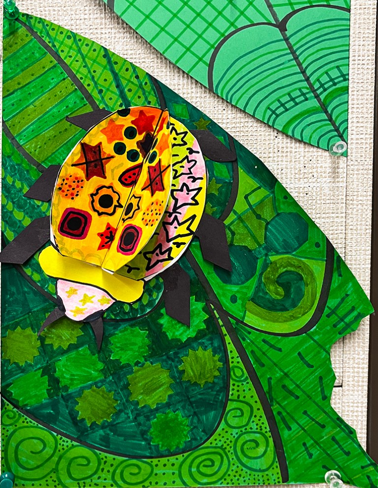 1st Grade – Bug on a Leaf – In the K-8 Art Studio with Anita Sagastegui