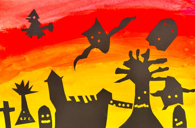 1st Grade – Spooky Halloween Scene Emphasizing Positive and Negative ...